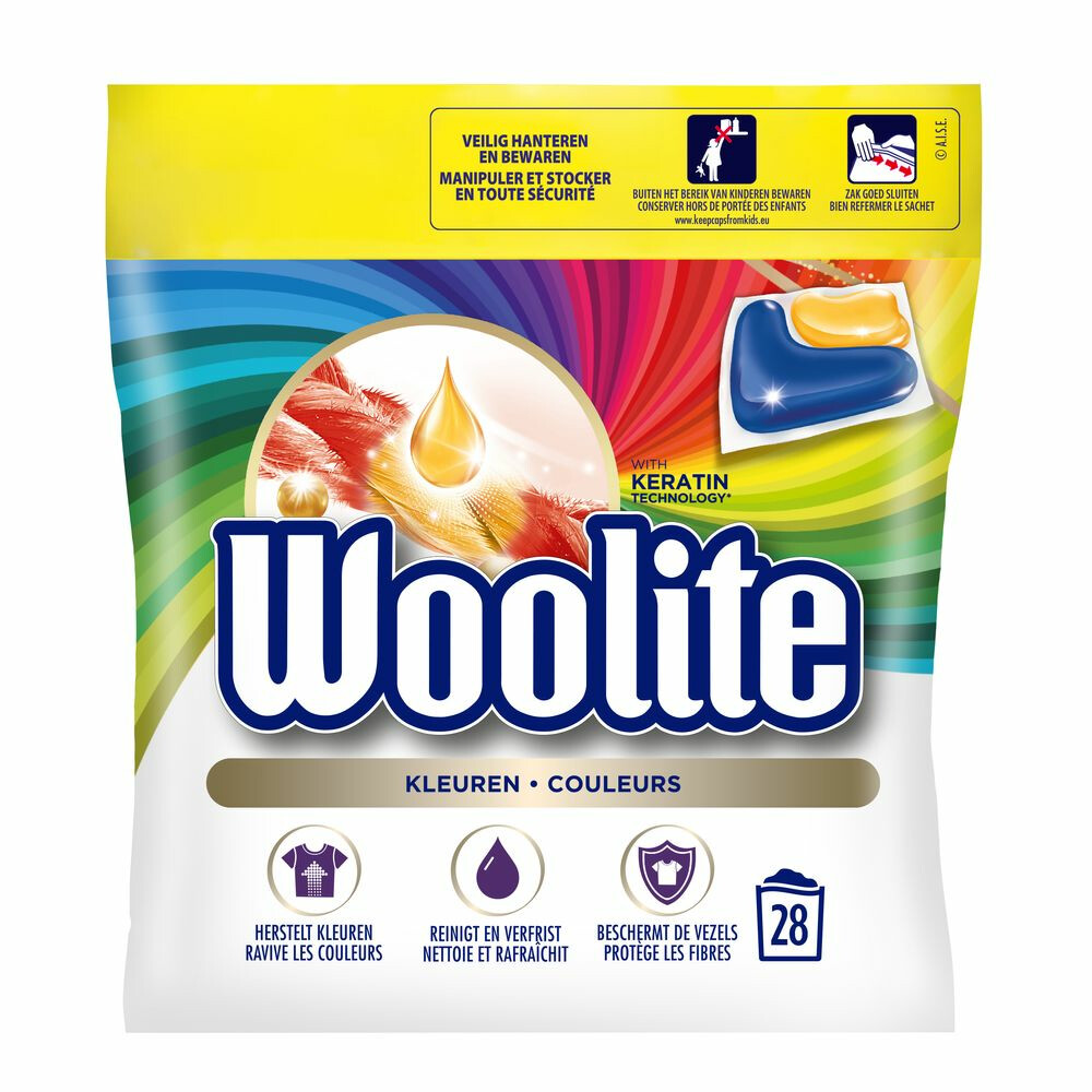 Woolite Wasmiddelcapsules Gekleurde Was met Keratine 28 stuks | Plein.nl