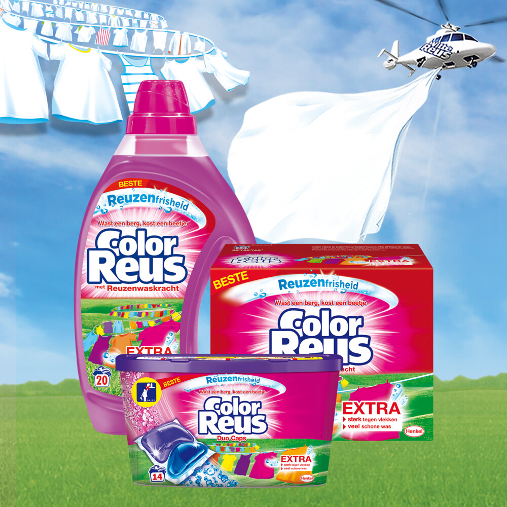 3x Witte Reus Duo-Caps Wasmiddel Color Reus 55 stuks | Plein.nl