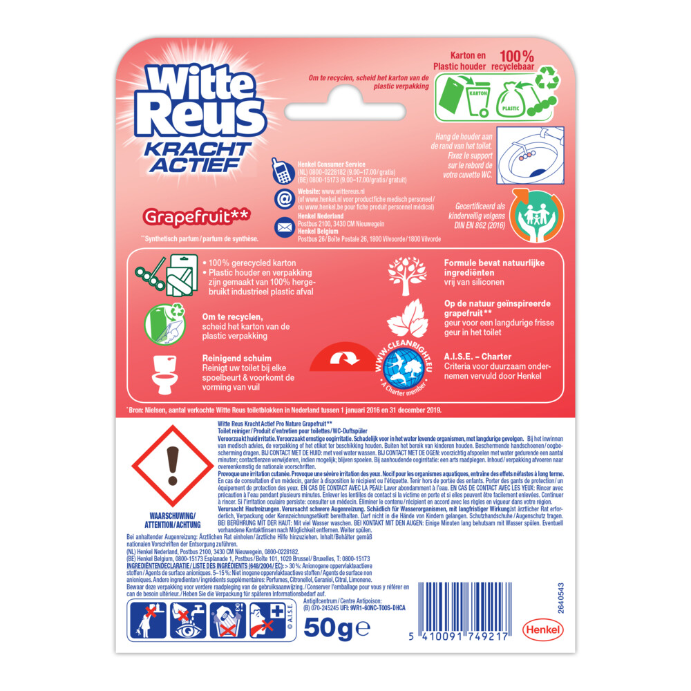 Witte Reus Toiletblok Kracht Actief Pro Nature Grapefruit | Plein.nl