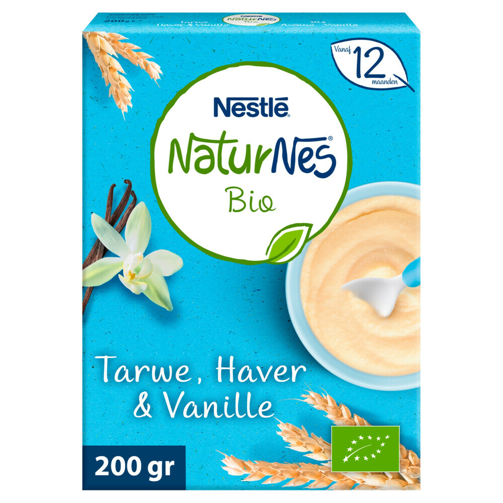 Nestle NaturNes Bio Pap Tarwe, Haver, Vanille 12+ mnd 200 gr | Plein.nl