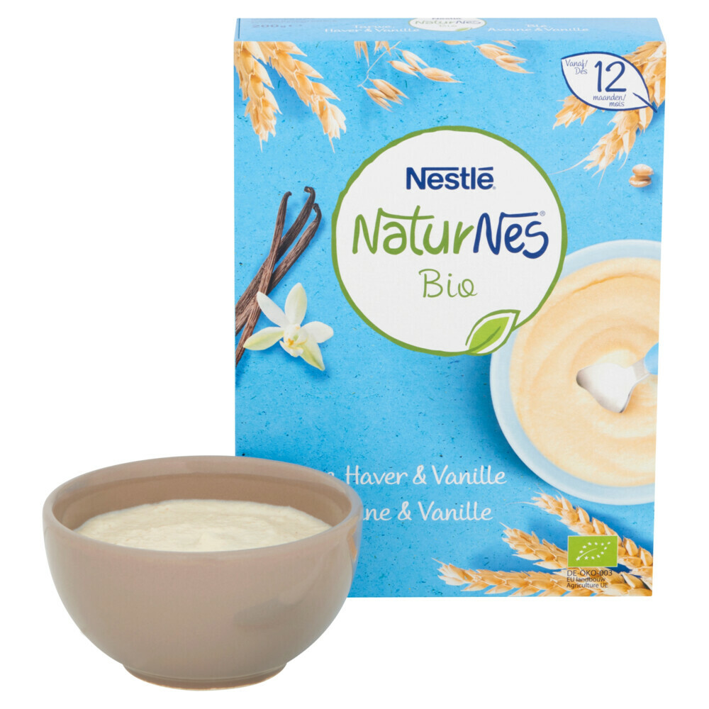 Nestle NaturNes Bio Pap Tarwe, Haver, Vanille 12+ mnd 200 gr | Plein.nl