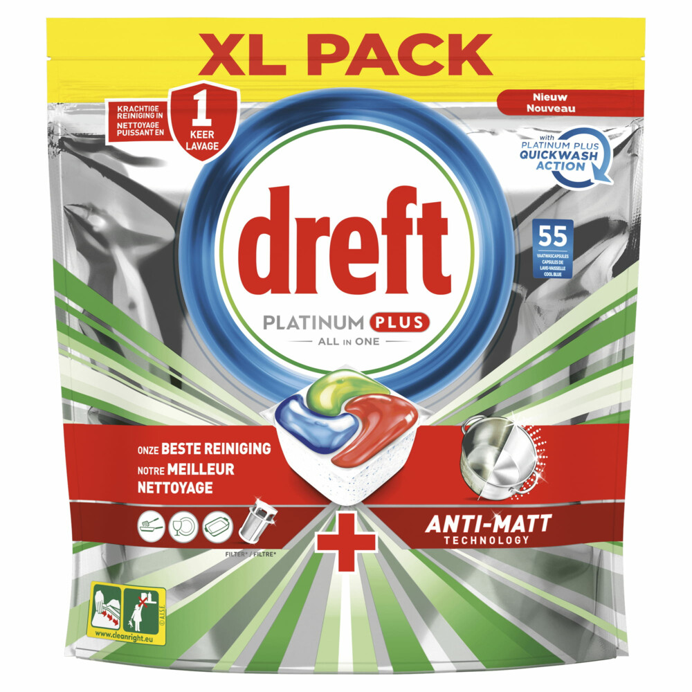 Dreft Platinum Plus All In One Vaatwastabletten Cool Blue 55 stuks ...