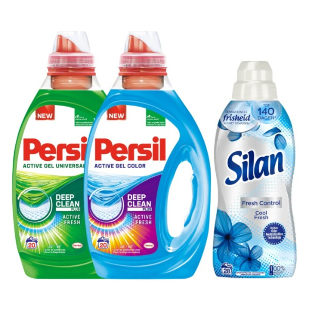 Persil Active Gel Color + Universal & Silan Wasverzachter Voordeel ...