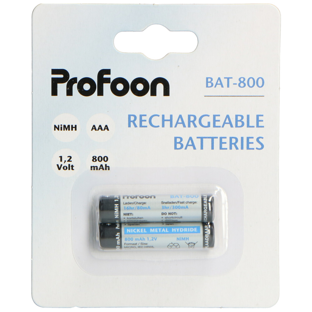 Profoon Oplaadbare Batterijen AAA 800mAh BAT-800 2 stuks | Plein.nl