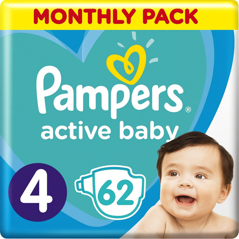 3x Pampers Active Baby Luiers Maat 4 (9-14 kg) 62 stuks | Plein.nl