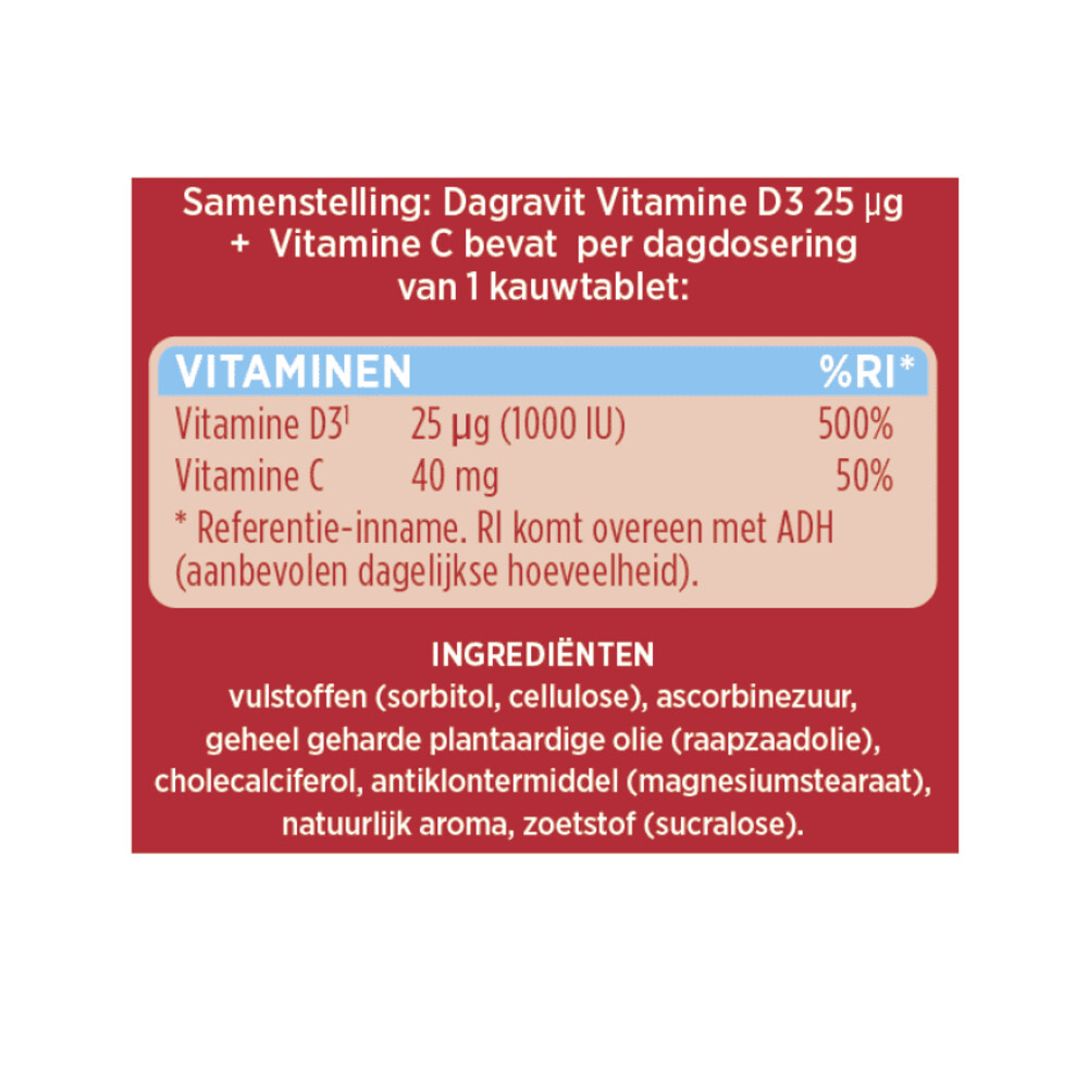 Dagravit Vitamine D3 μg + Vitamine C 120 kauwtabletten | Plein.nl