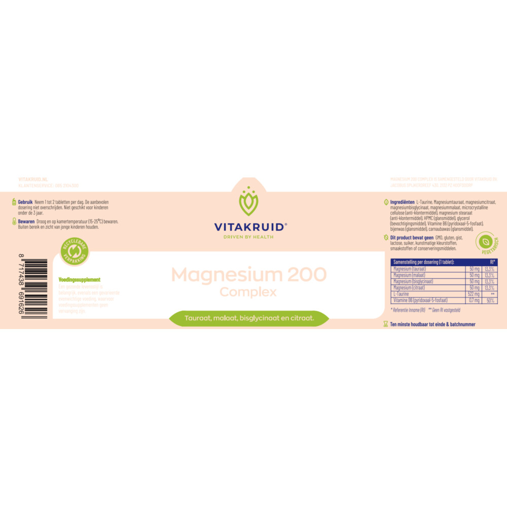 Vitakruid Magnesium 200 Complex 180 tabletten | Plein.nl