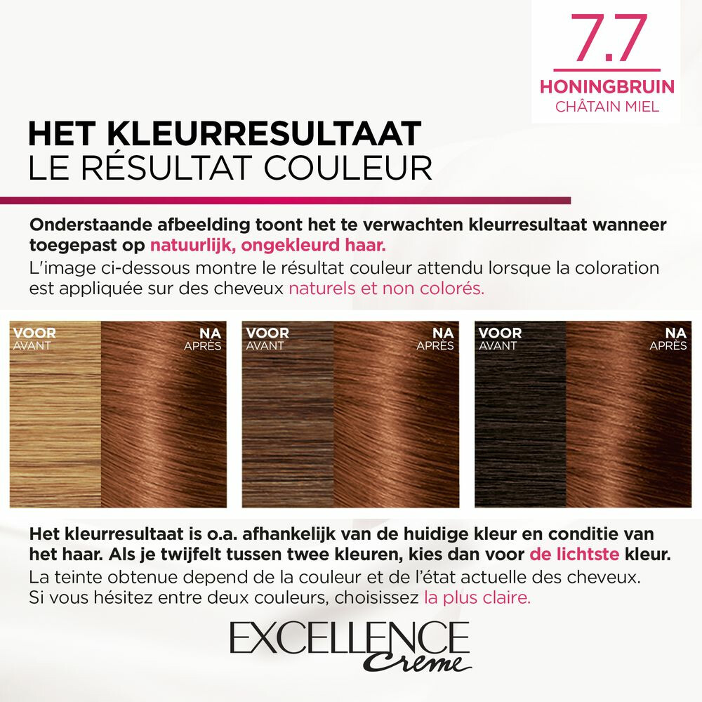 L'Oréal Excellence Crème Permanente Crèmekleuring 7.7 Honingbruin ...