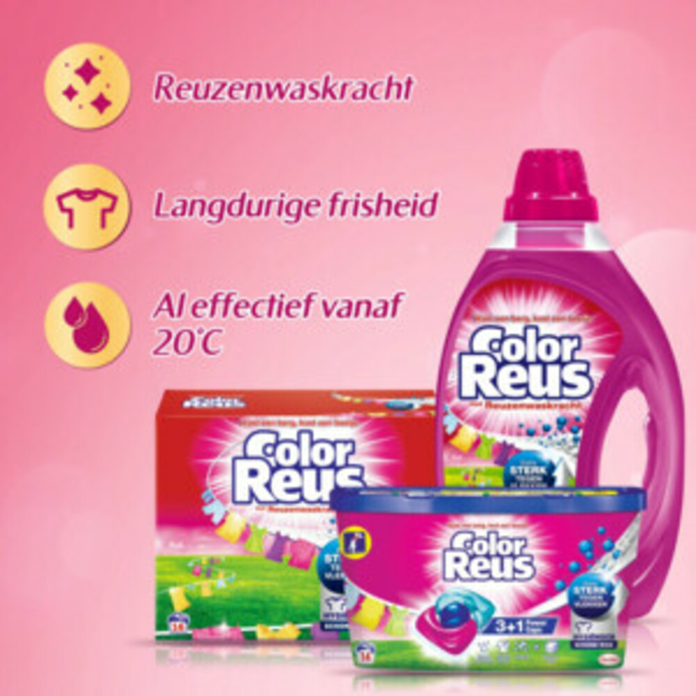 Witte Reus Wasmiddel Color Reus 3+1 Power Caps 14 stuks | Plein.nl