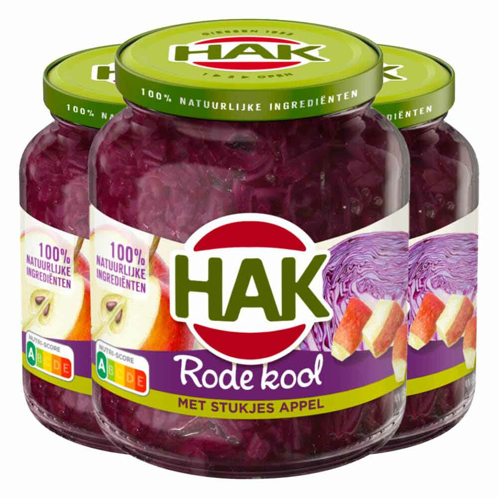 3x Hak Rode Kool Met Stukjes Appel OPP 355 gr | Plein.nl