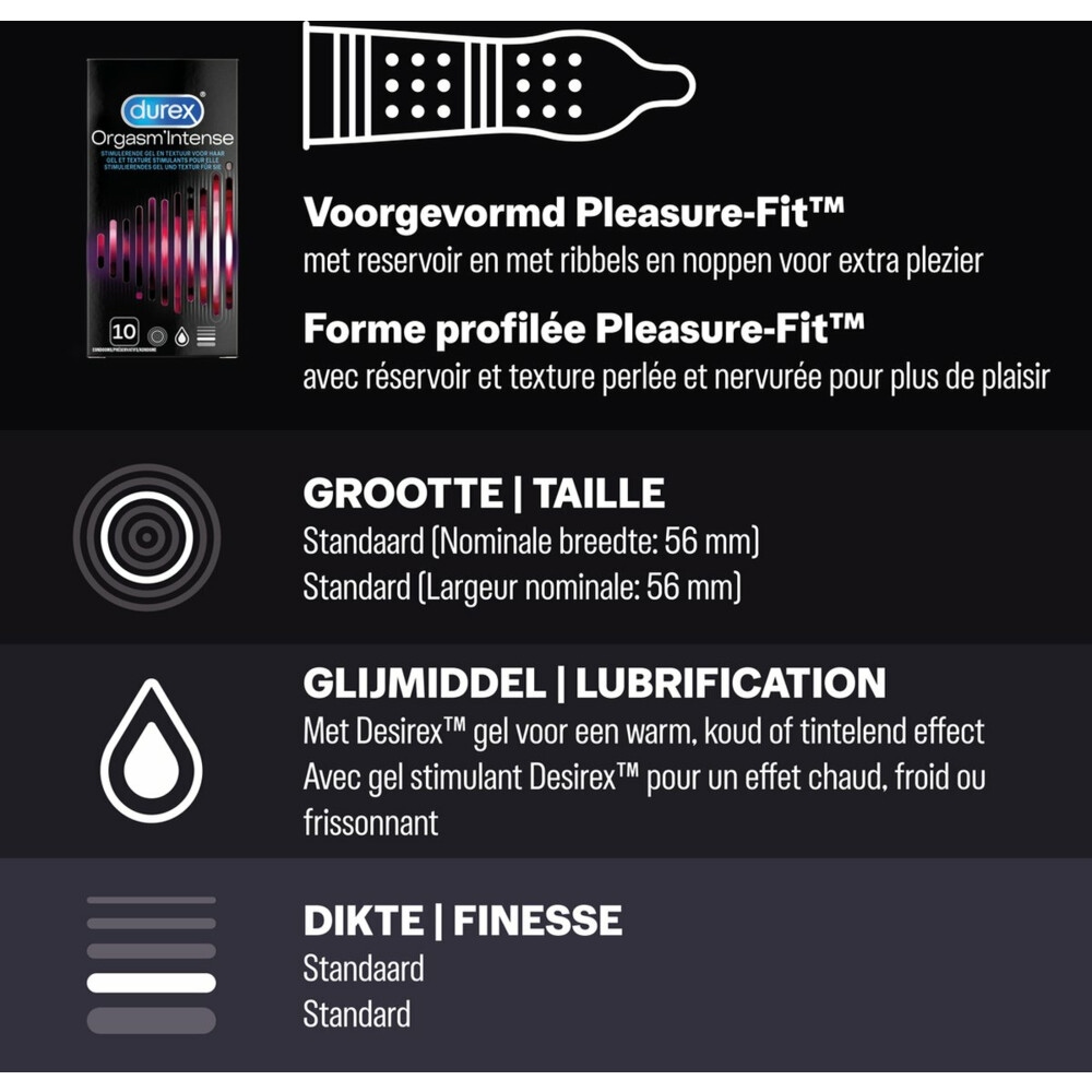 Durex - Pleasure Me Condooms 10 stuks, Orgasm Intense Condooms 10 stuks & Performa Condooms10 ...