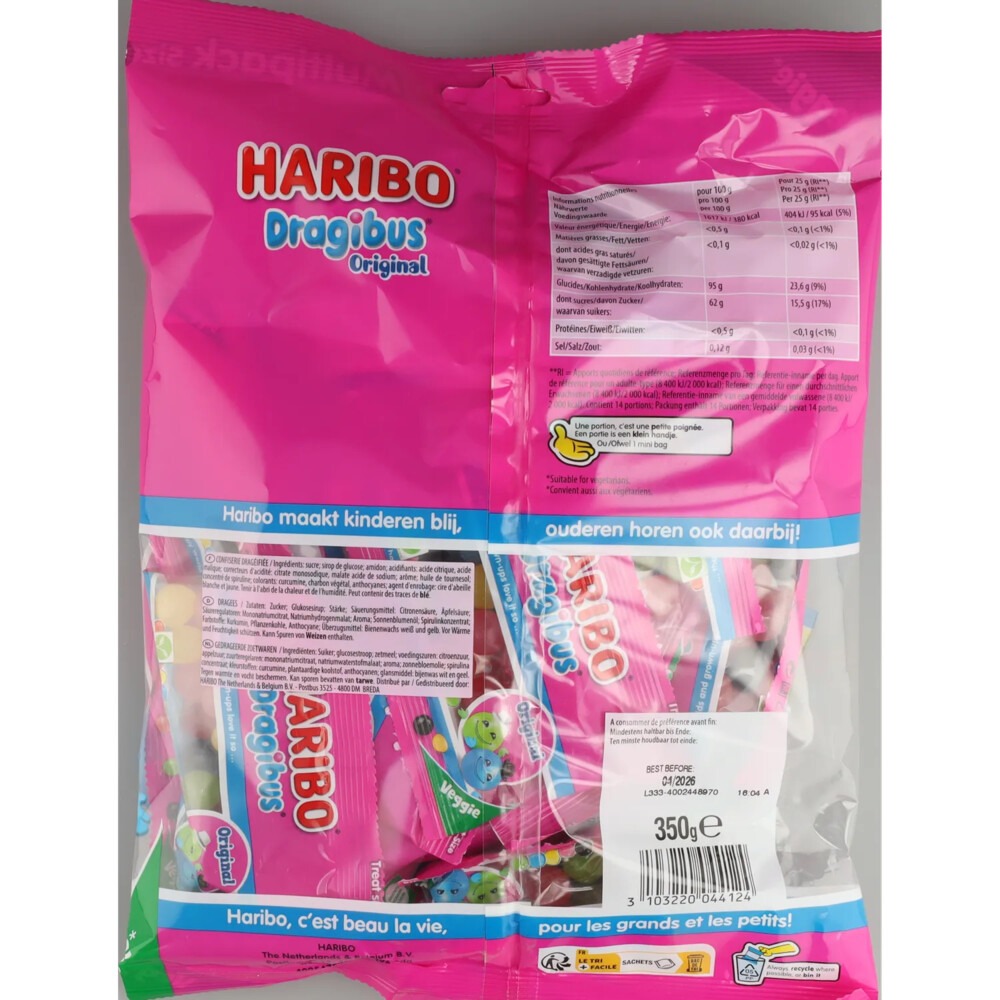 Haribo Dragibus Original Uitdeelzakjes 350 gr | Plein.nl