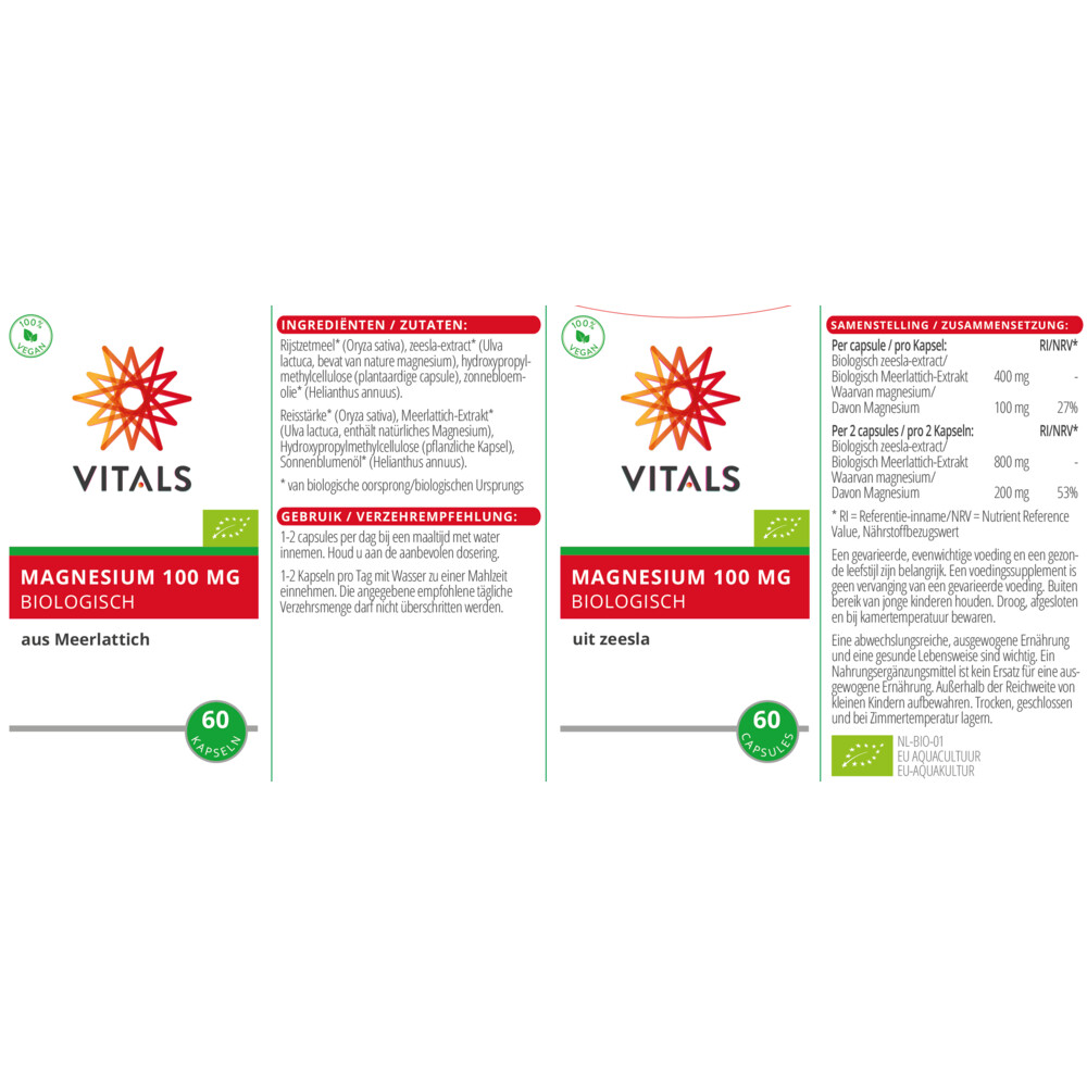 Vitals Magnesium Biologisch 100mg 60 capsules | Plein.nl