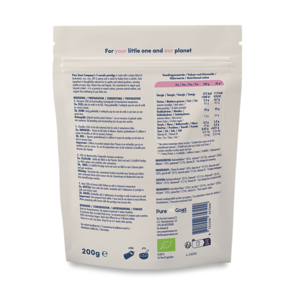 3x Pure Goat Bio Pap 5 Granen 6+m 200 gr | Plein.nl