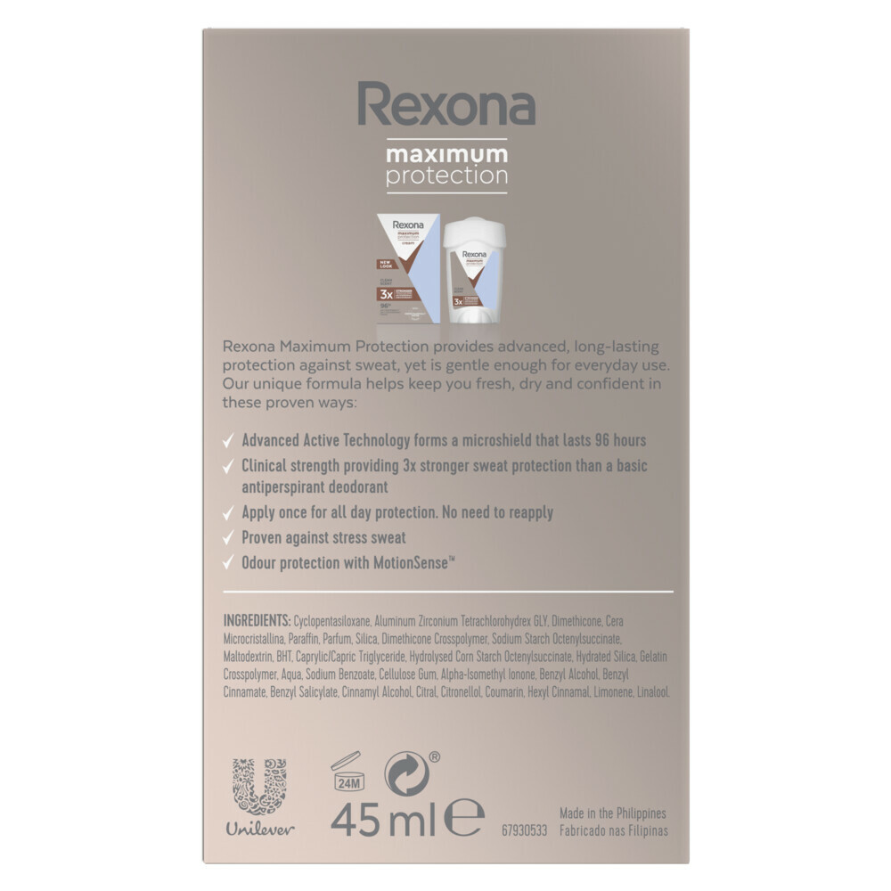 Rexona Deodorant Stick Cream Maximum Protection Clean Scent 45 ml ...