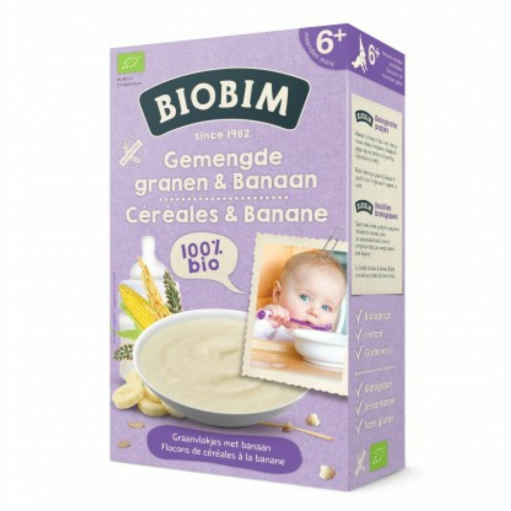 Biobim Papje 6 mnd Gemengde Granen & Banaan 200 g | Plein.nl