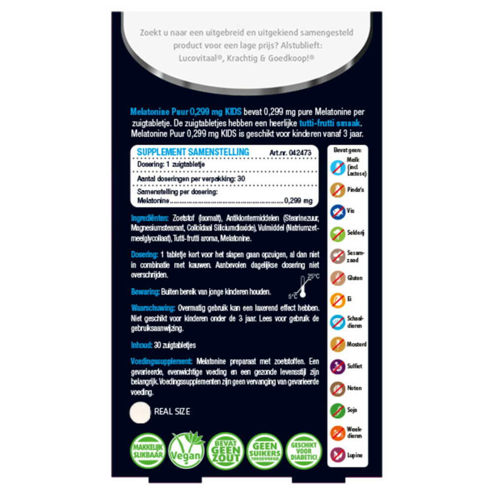 Lucovitaal Melatonine Puur Kids 30 zuigtabletten | Plein.nl