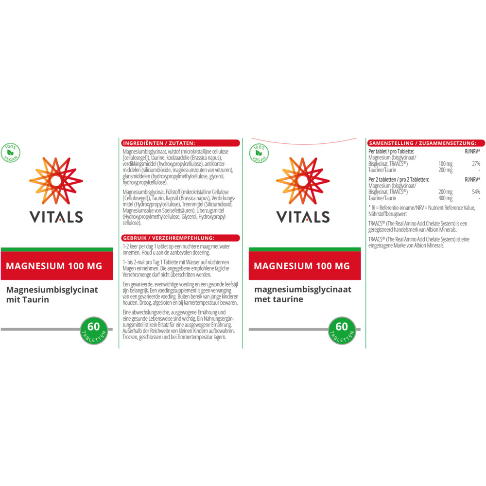 Vitals Magnesium 100mg 60 tabletten | Plein.nl