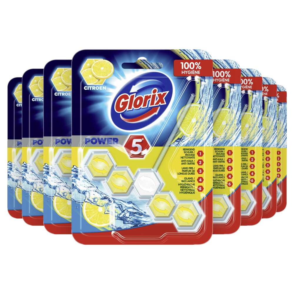 9x Glorix Toiletblok Power 5 Lemon | Plein.nl