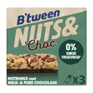 Hero B'tween Nuts & Choc Notenmix Chocolade Melk Puur 3 x 32 gr | Plein.nl